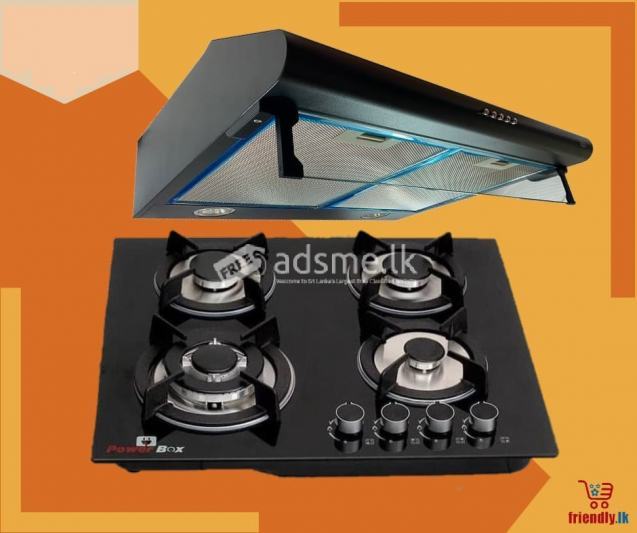 Power Box 4 Burner Glass Top Gas Cooker Hob with Euro Cooker Hood ...